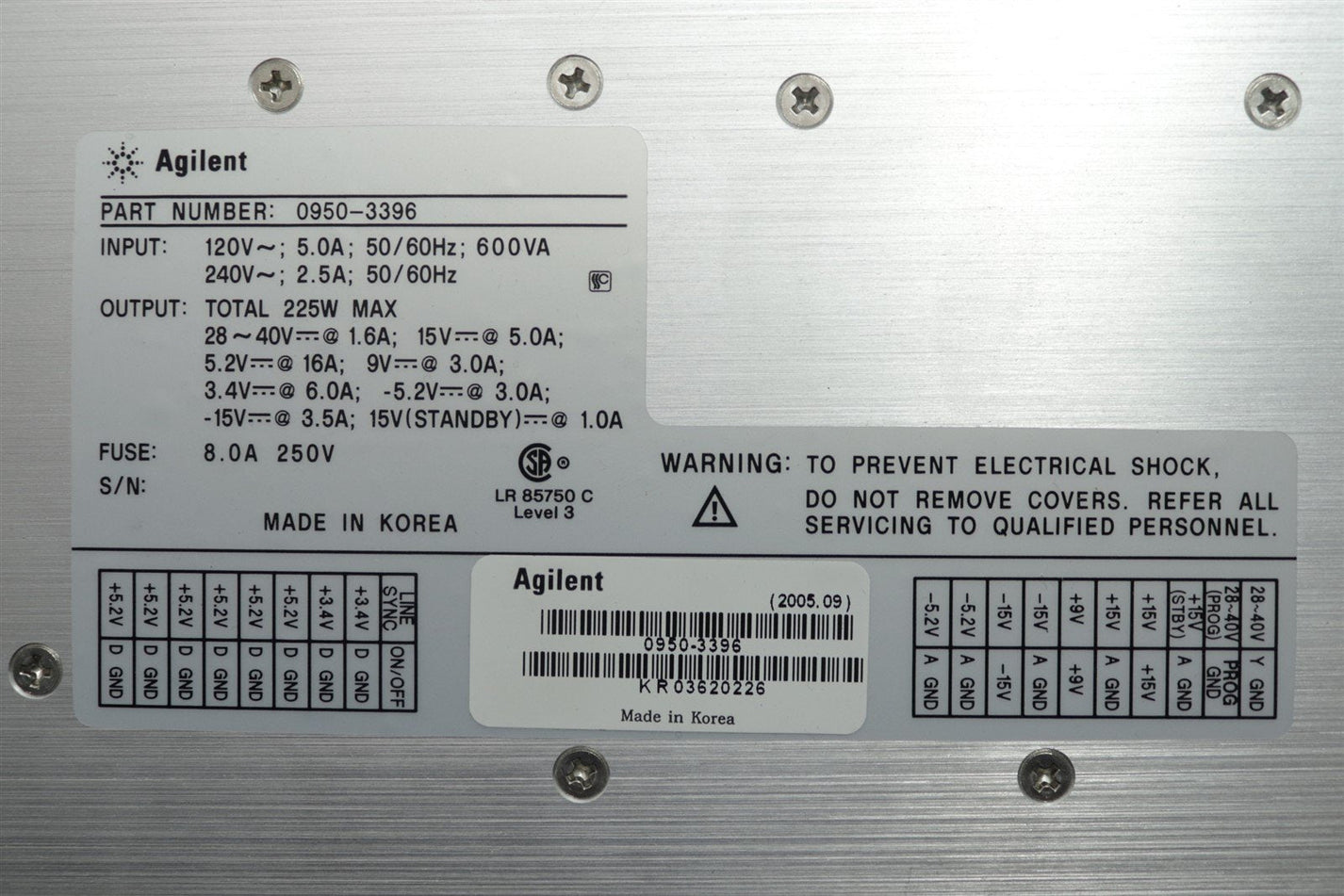 Agilent 0950-3396 Power Supply 225W 28~40V-1.6A 15V-5A 5.2V-16A 9V-3A ...